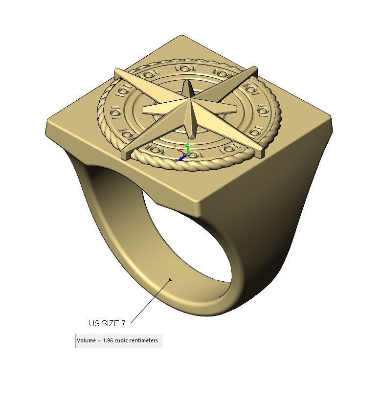 Compass ornament square ring US size 7to13 3D model 3D printable | CGTrader