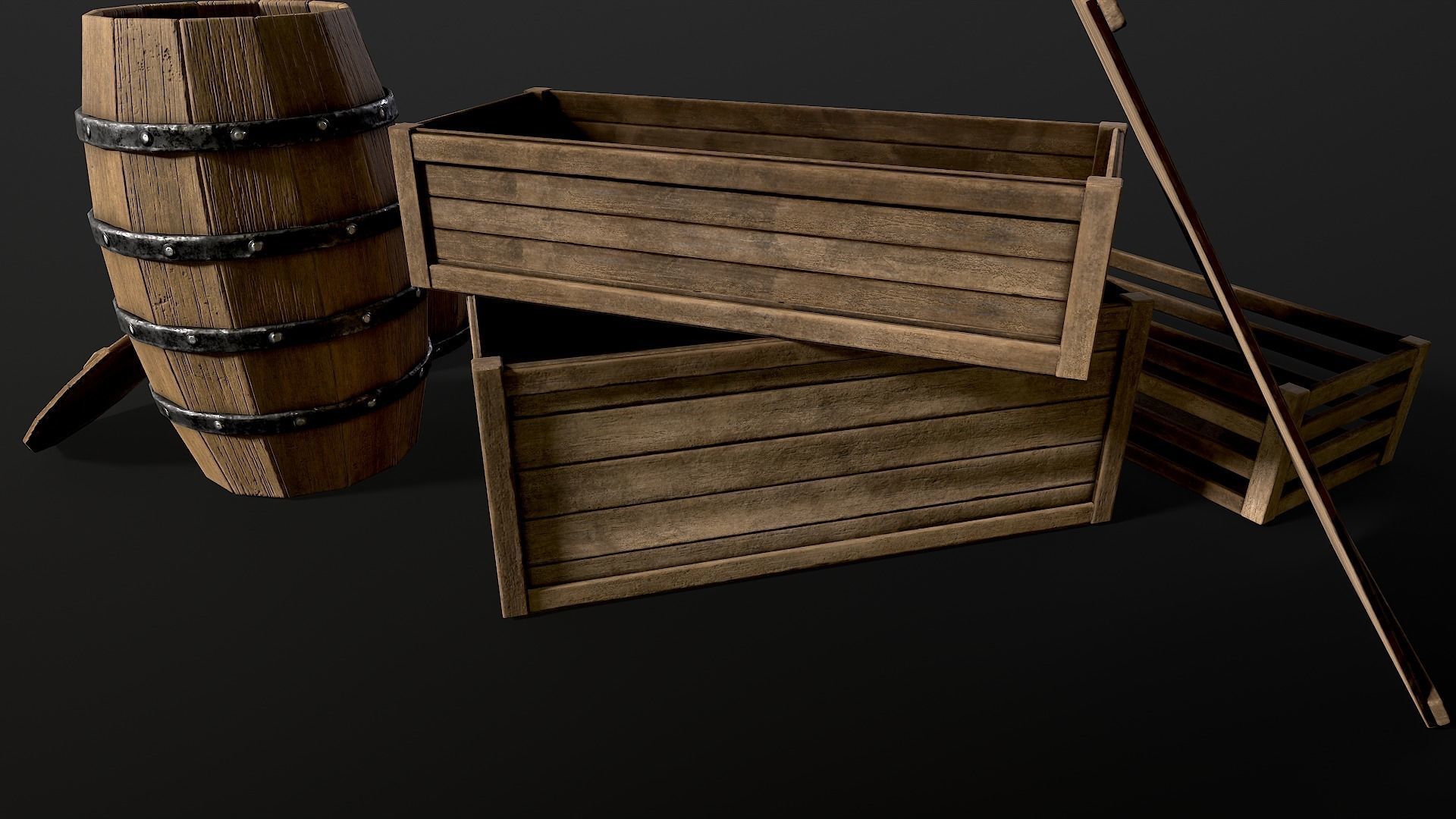 3D model Medieval containers barrels crates and buckets VR / AR / low ...
