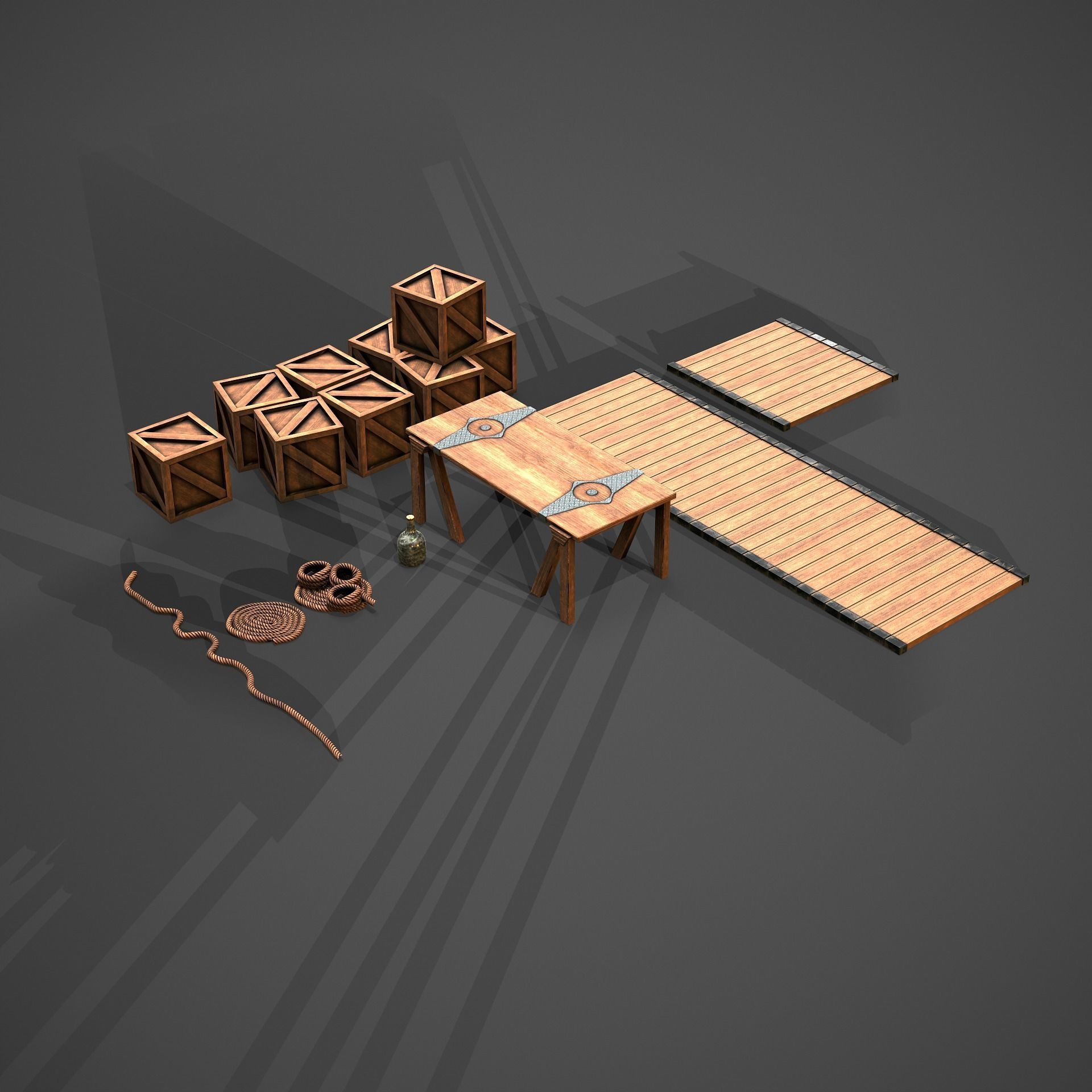 3D model Old Seaport wood set VR / AR / low-poly | CGTrader