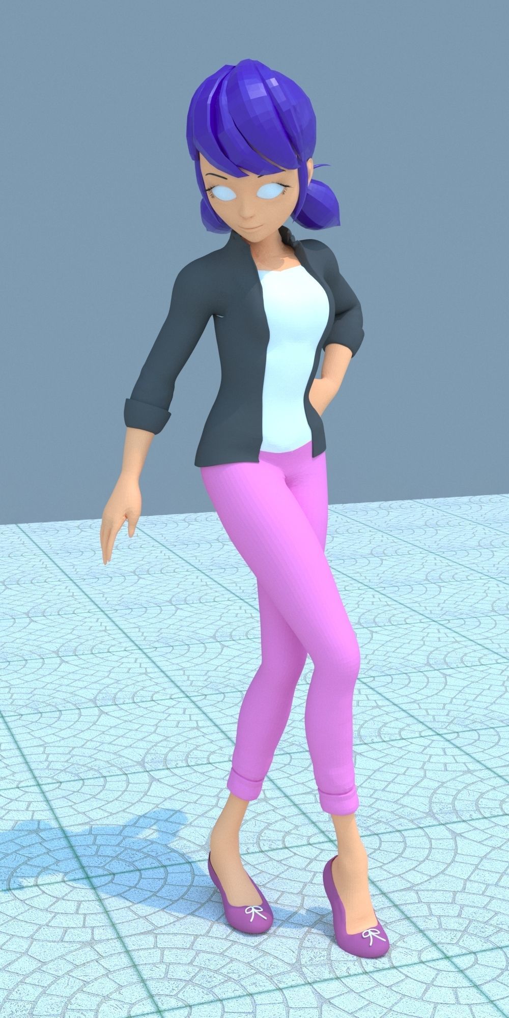 Marinette - 3d Model woman with hair and pants 3D model rigged | CGTrader