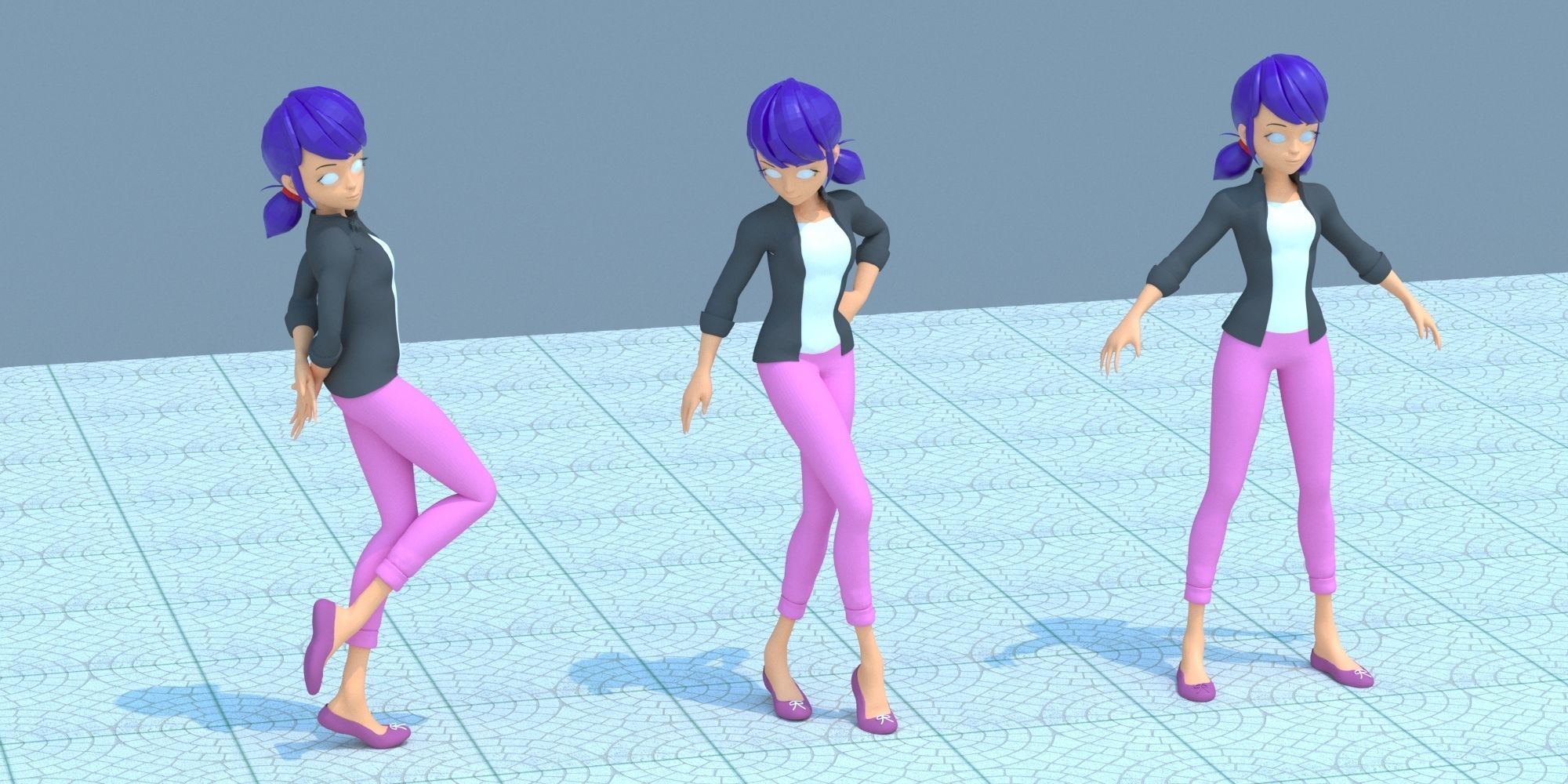 Marinette - 3d Model woman with hair and pants 3D model rigged | CGTrader