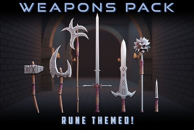 3D model Low-Poly Rune Themed Weapons Pack VR / AR / low-poly | CGTrader