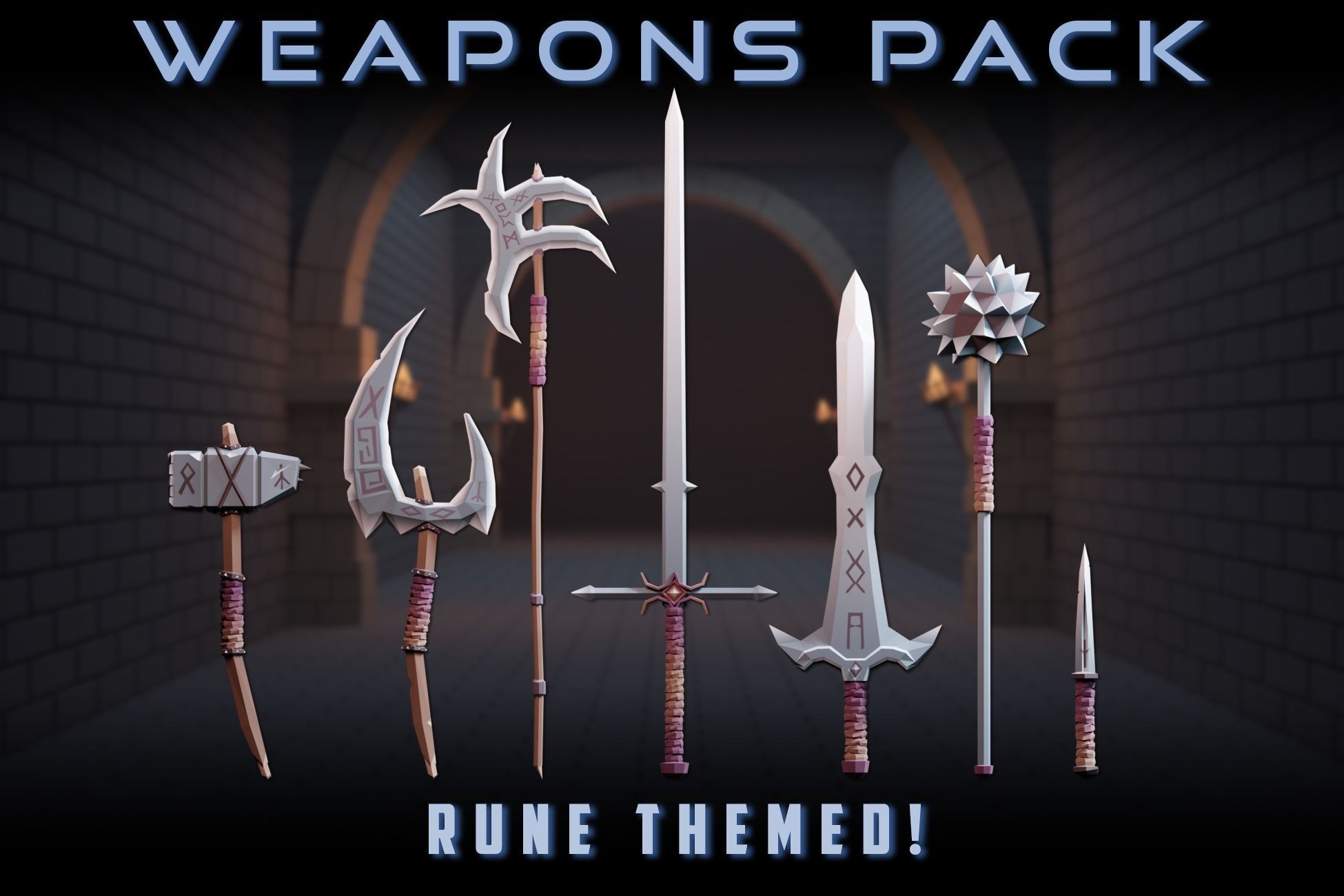 3D model Low-Poly Rune Themed Weapons Pack VR / AR / low-poly | CGTrader
