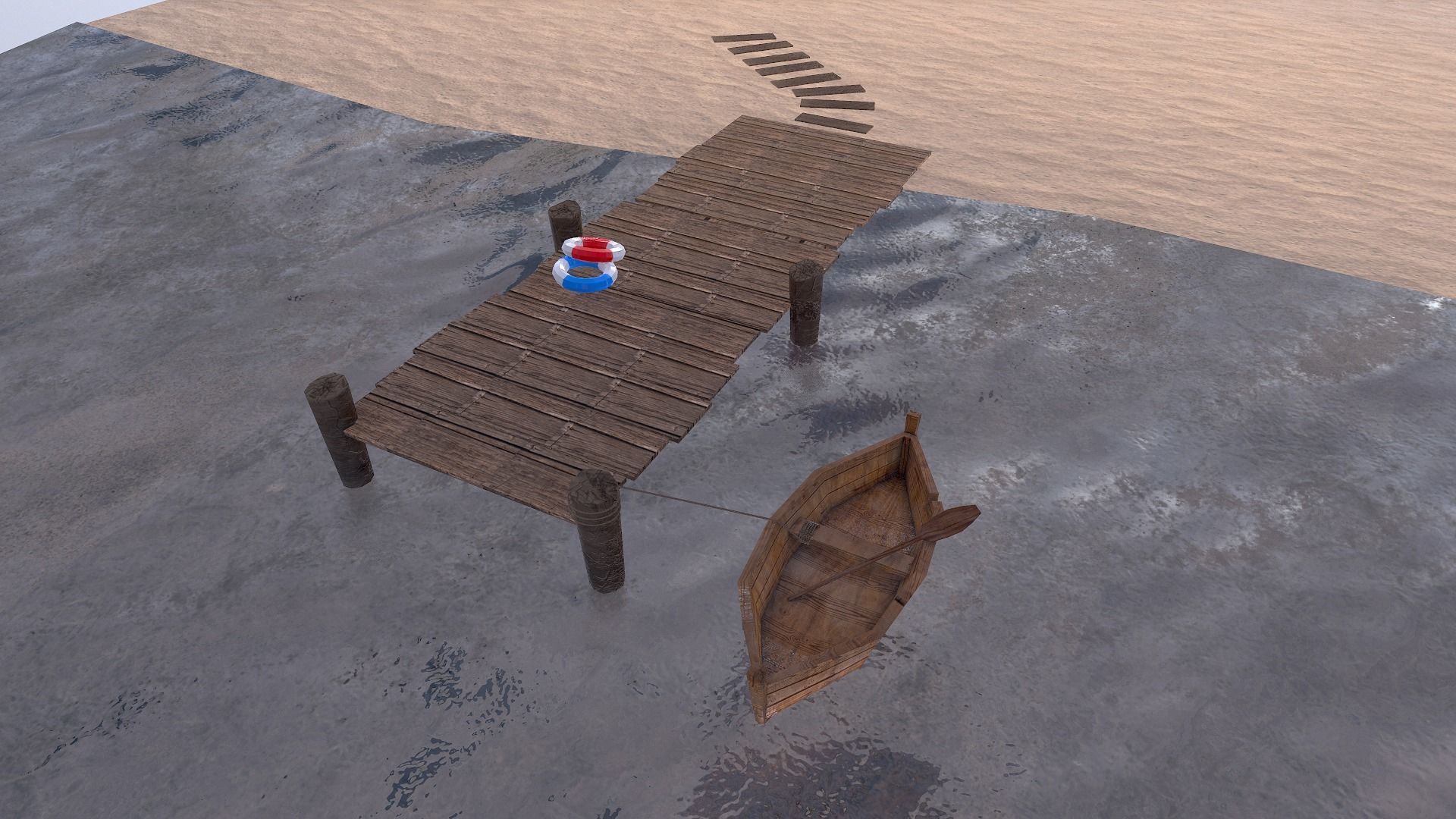 Low Poly Port person on platform in sand free VR / AR / low-poly 3D ...