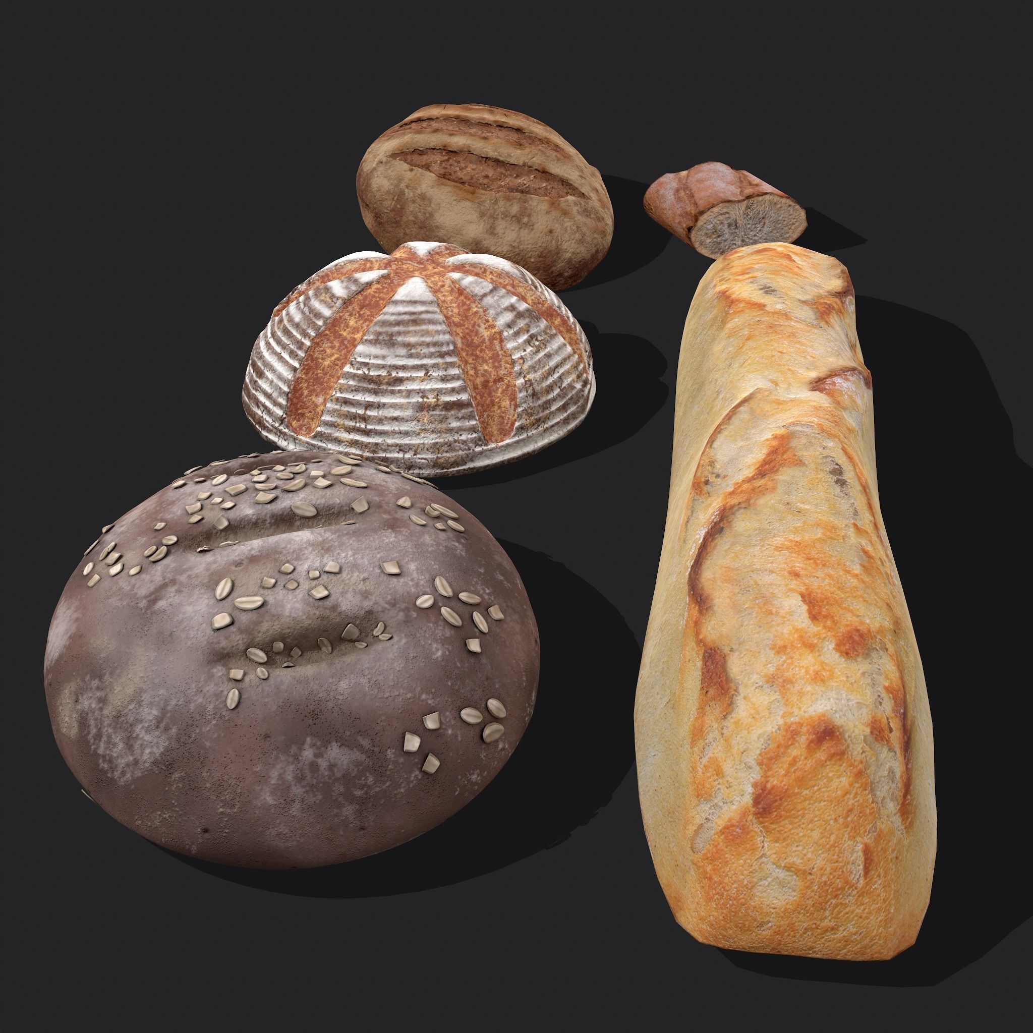 3D Model Collection Medieval Style Breads Five Pack VR / AR / low-poly | CGTrader