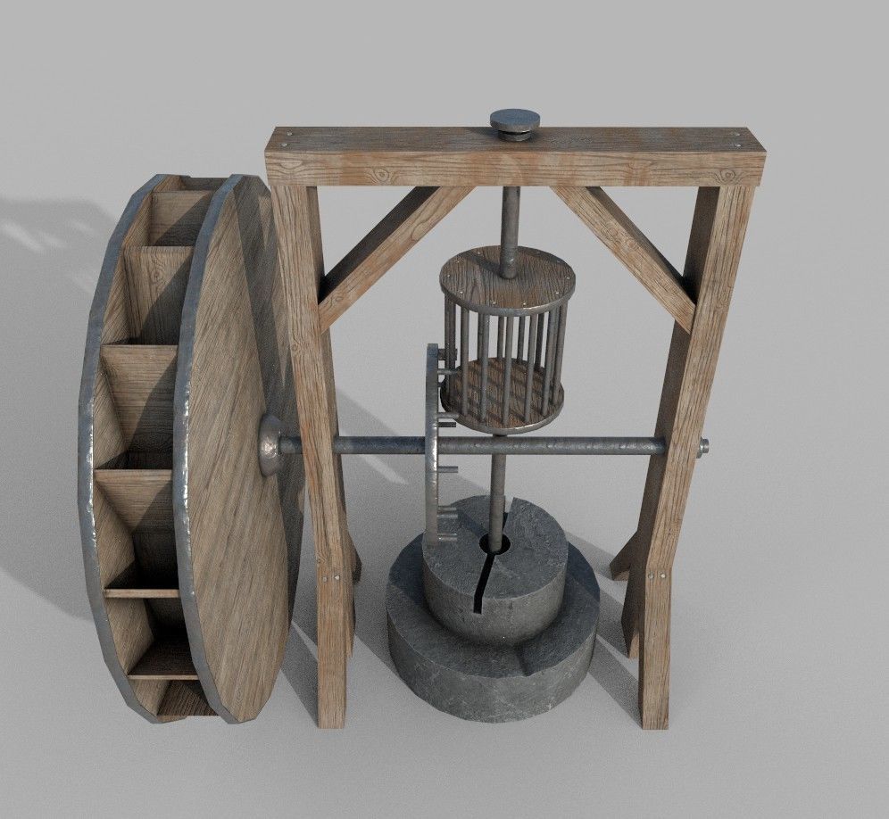 3D model Medieval Wooden Grinding Water Mill Pbr VR / AR / low-poly ...