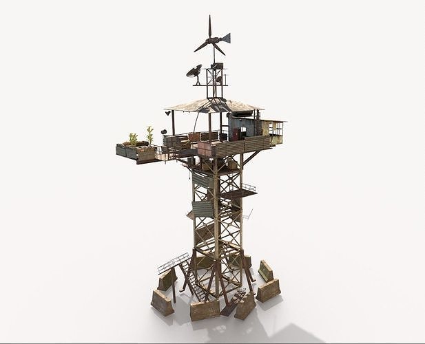 Post-Apocalyptic Watch Tower With Living Environment 3D model | CGTrader