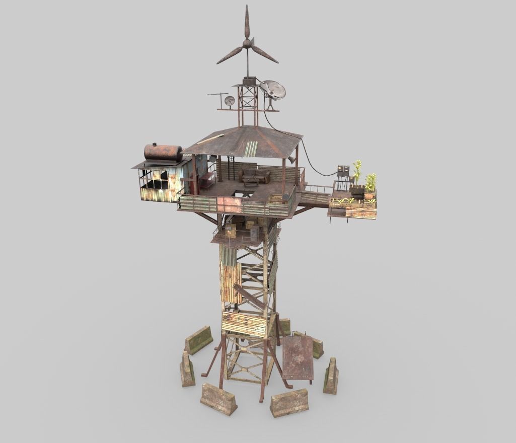 Post-Apocalyptic Watch Tower With Living Environment 3D model | CGTrader