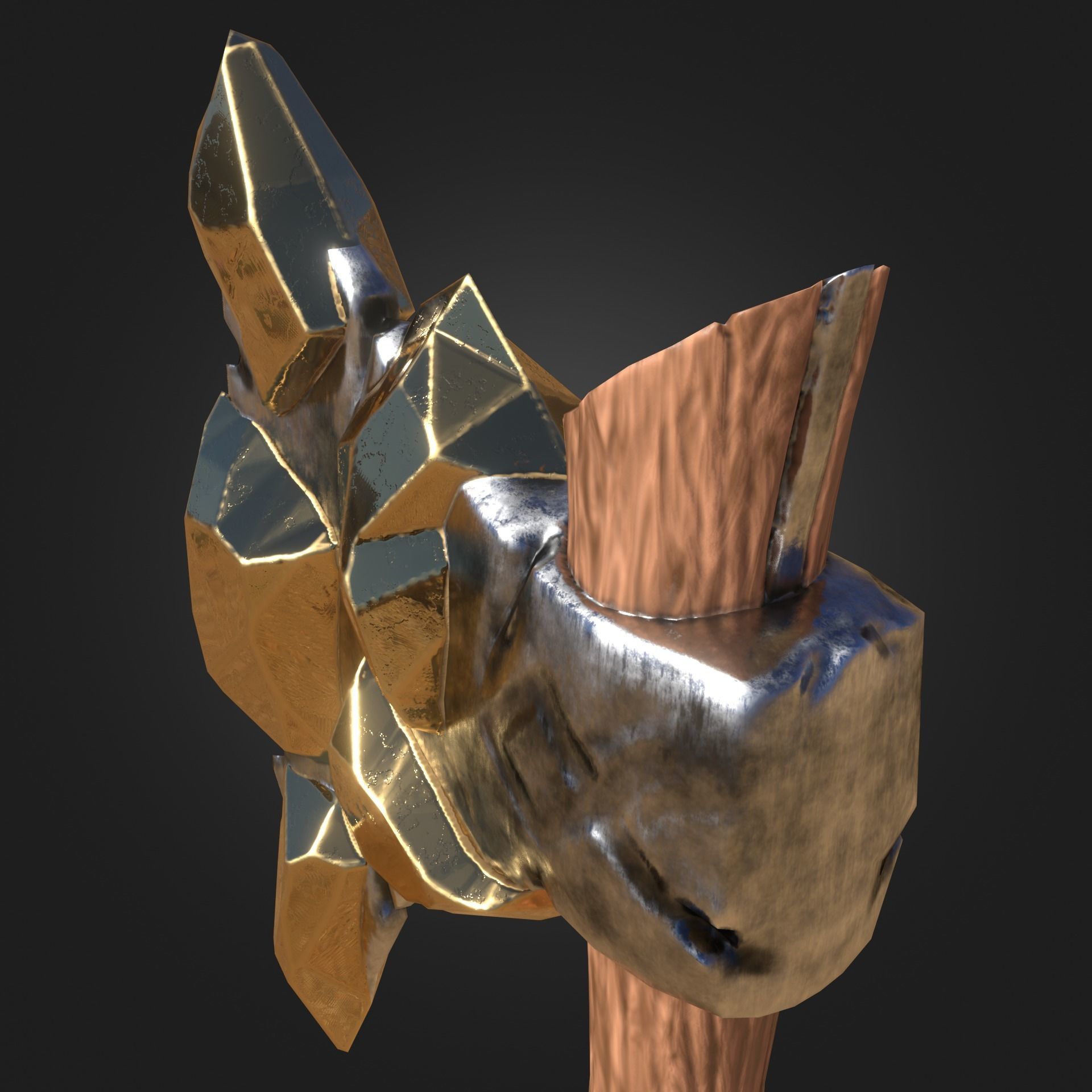 3D model Stylized Melee Weapon Axe with Golden Crystals PBR game ready ...