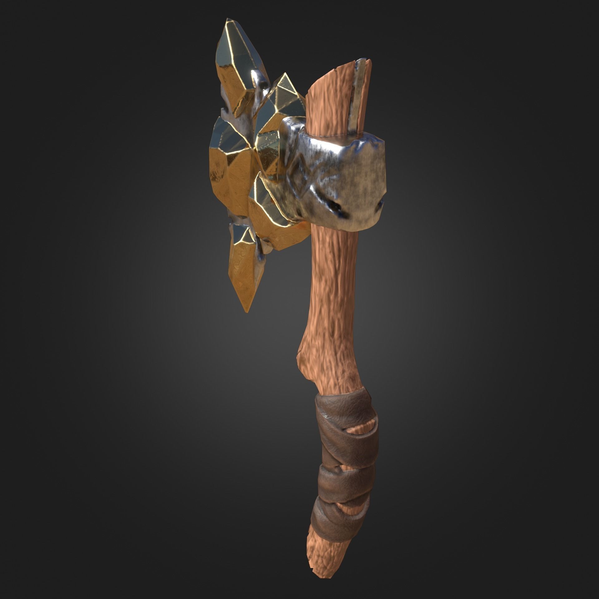 3D model Stylized Melee Weapon Axe with Golden Crystals PBR game ready ...