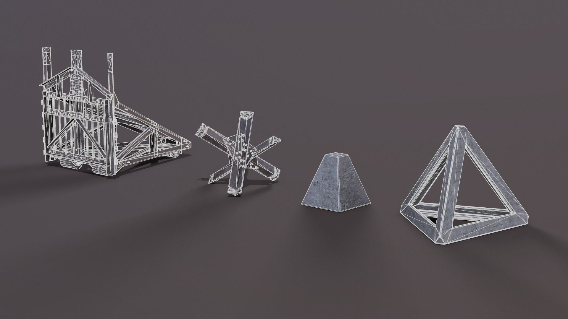 3D model WW2 Tank barriers Low-poly game ready VR / AR / low-poly ...