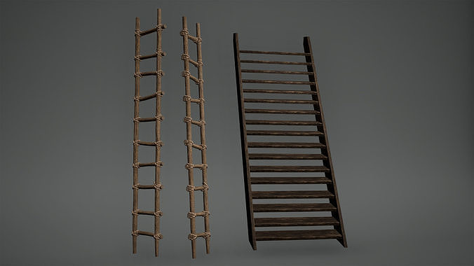 3D model Viking Ladder Stair Low Poly Game Ready VR / AR / low-poly ...