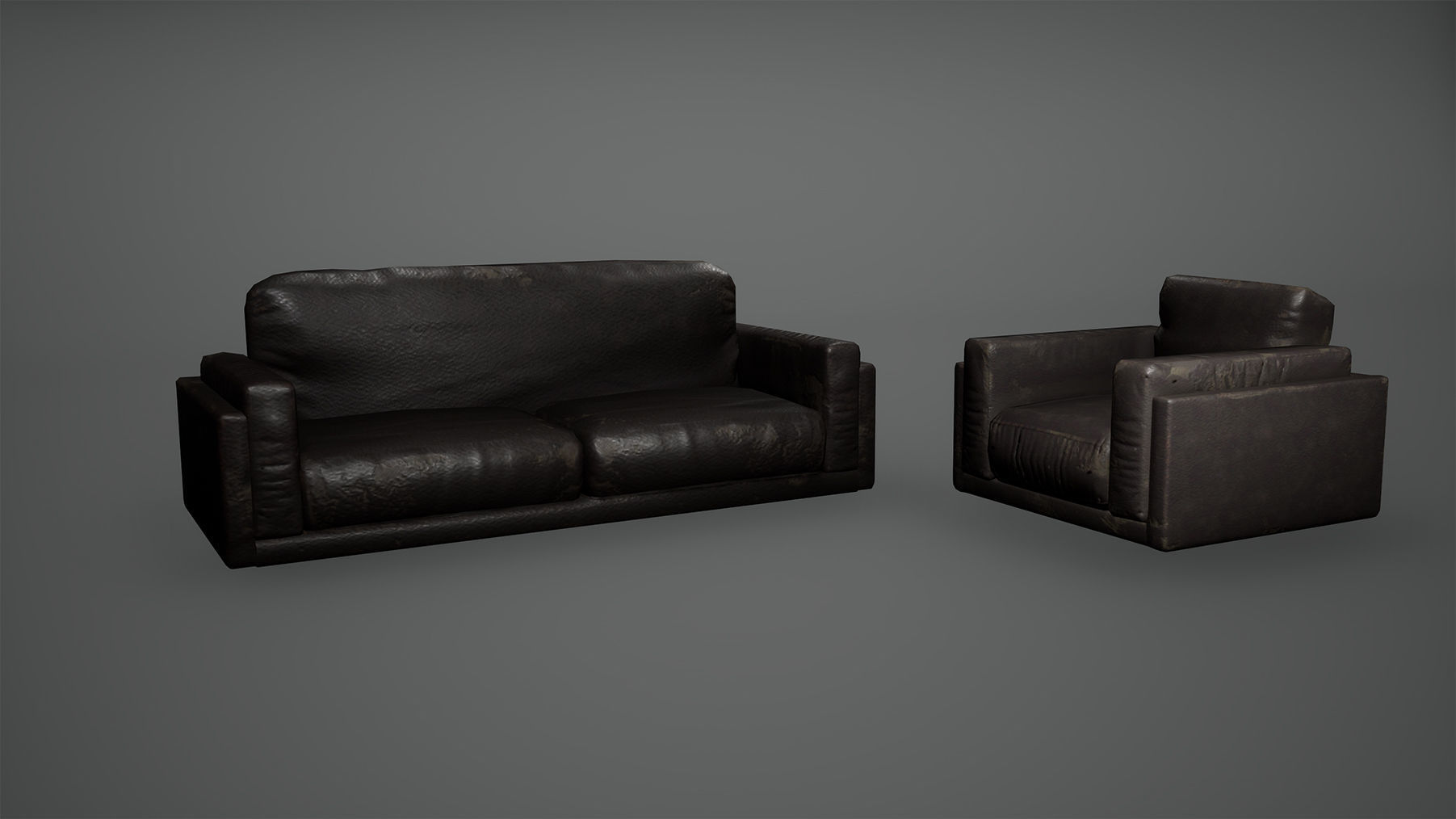 3D model Cyberpunk Leather Sofa Set Low Poly Game Ready VR / AR / low ...