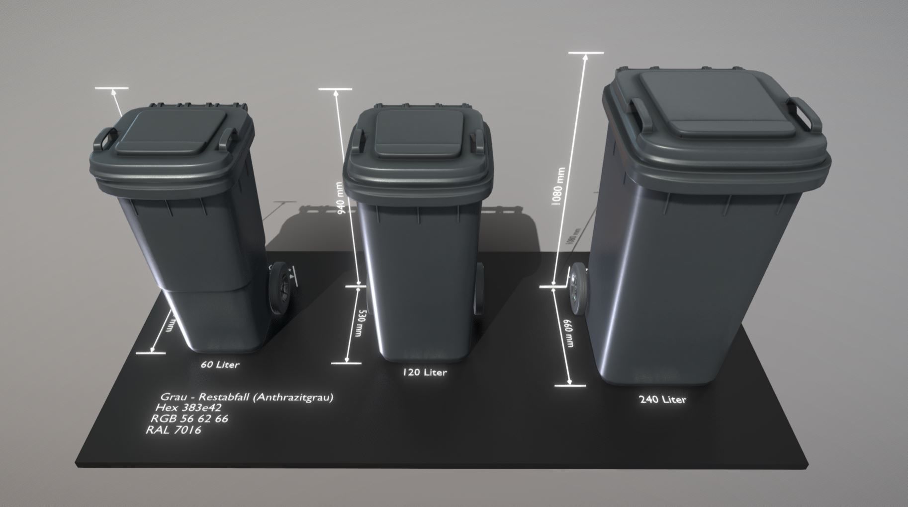 3D model Waste container for residual waste anthracite gray - RAL 7016 ...