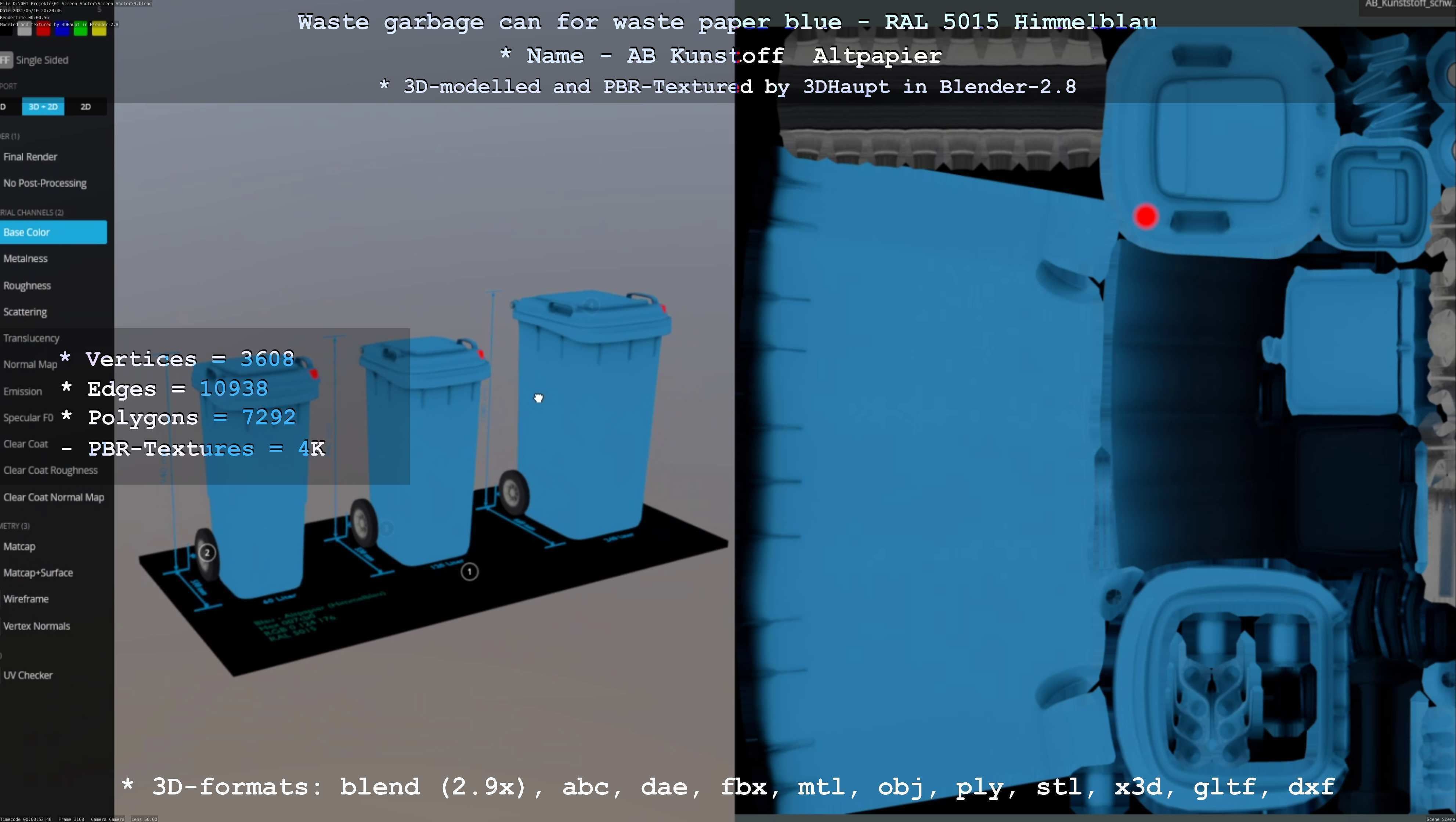 3D model Waste garbage can for waste paper blue - RAL 5015 Himmelblau ...