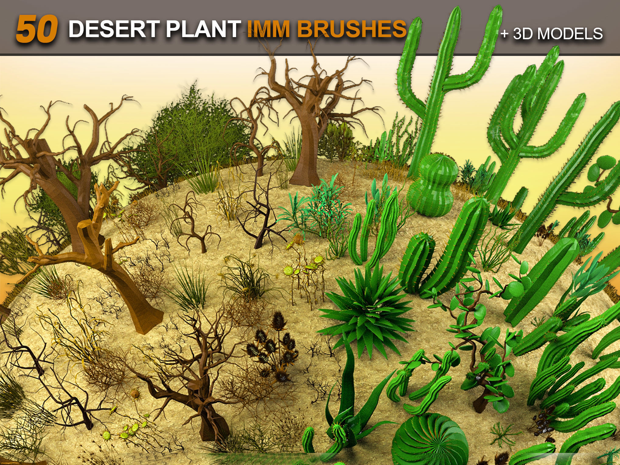 50 Desert Plant IMM Brushes and 3D Models 3D model | CGTrader