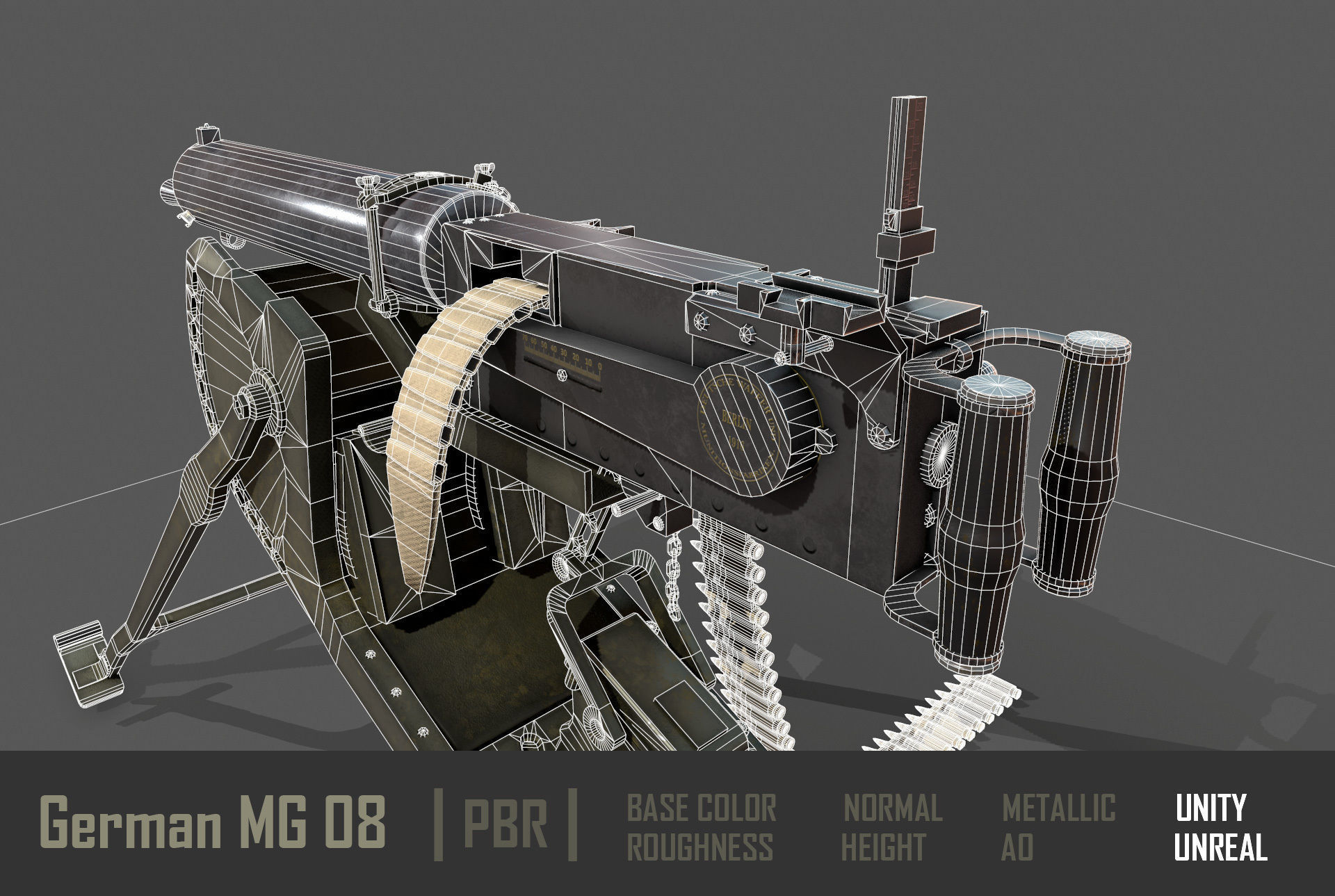 3D model German MG-08 Machine Gun VR / AR / low-poly | CGTrader