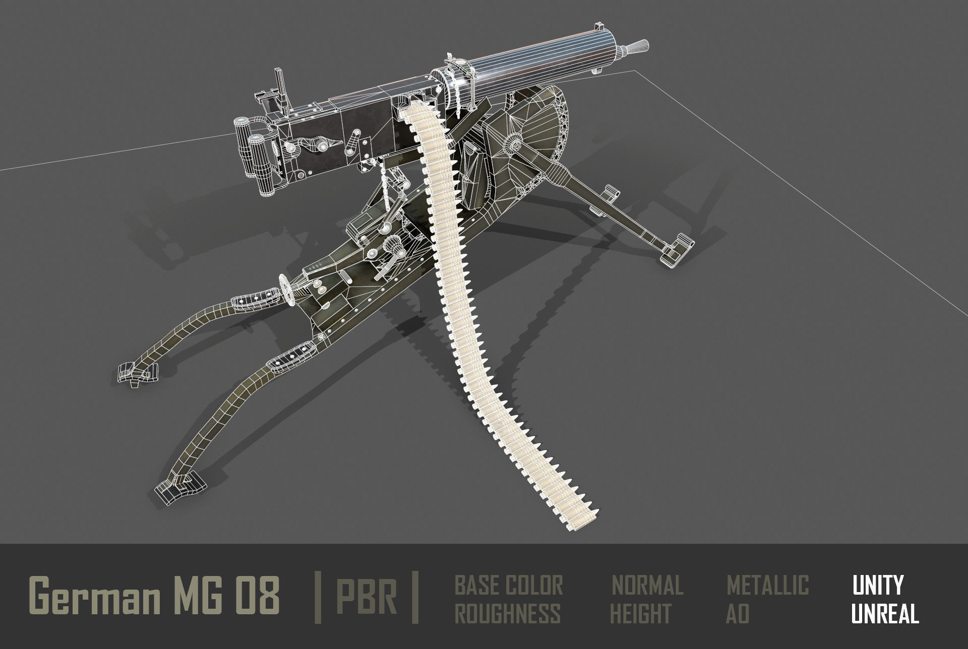 3D model German MG-08 Machine Gun VR / AR / low-poly | CGTrader