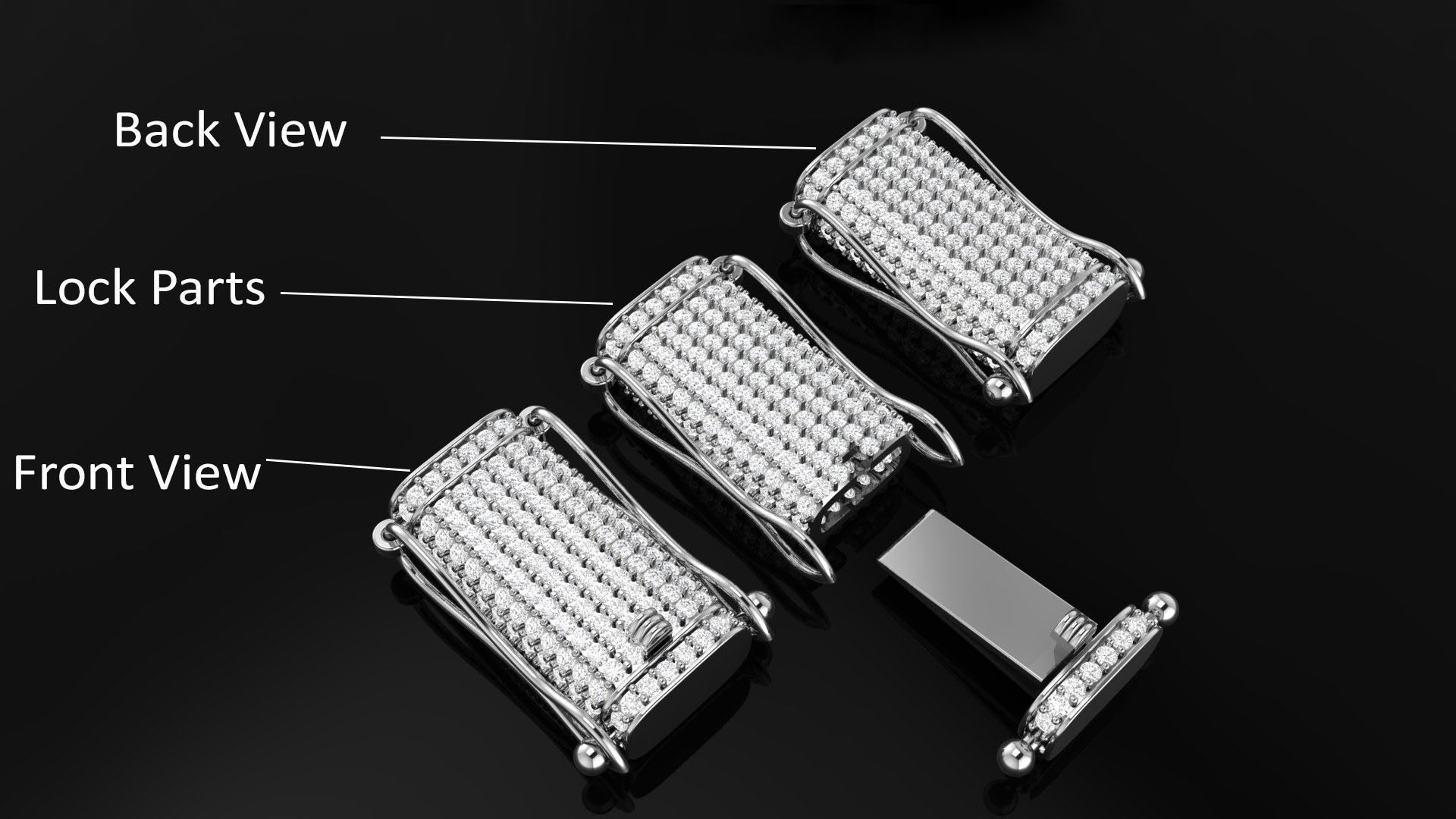 12 mm Rectangular Bracelet Diamond hiphop Lock Box 3D model 3D ...