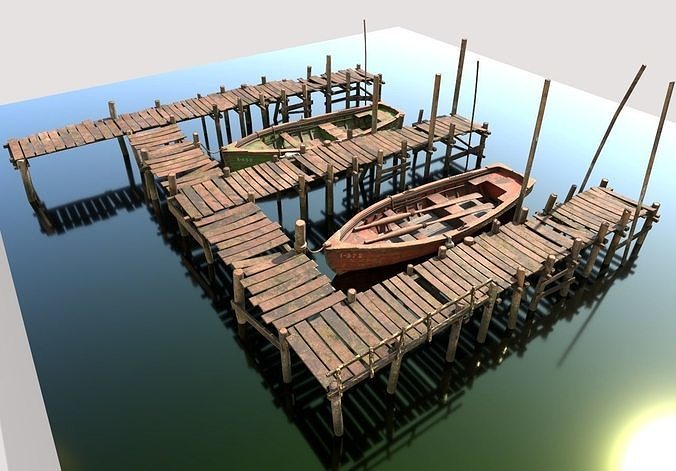 Wooden Pier With Fishing Boats 3D model | CGTrader
