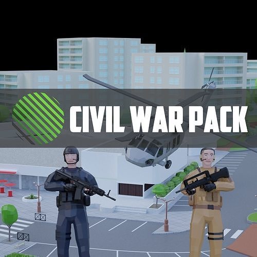 3D model complete pack civil war low poly VR / AR / low-poly rigged ...