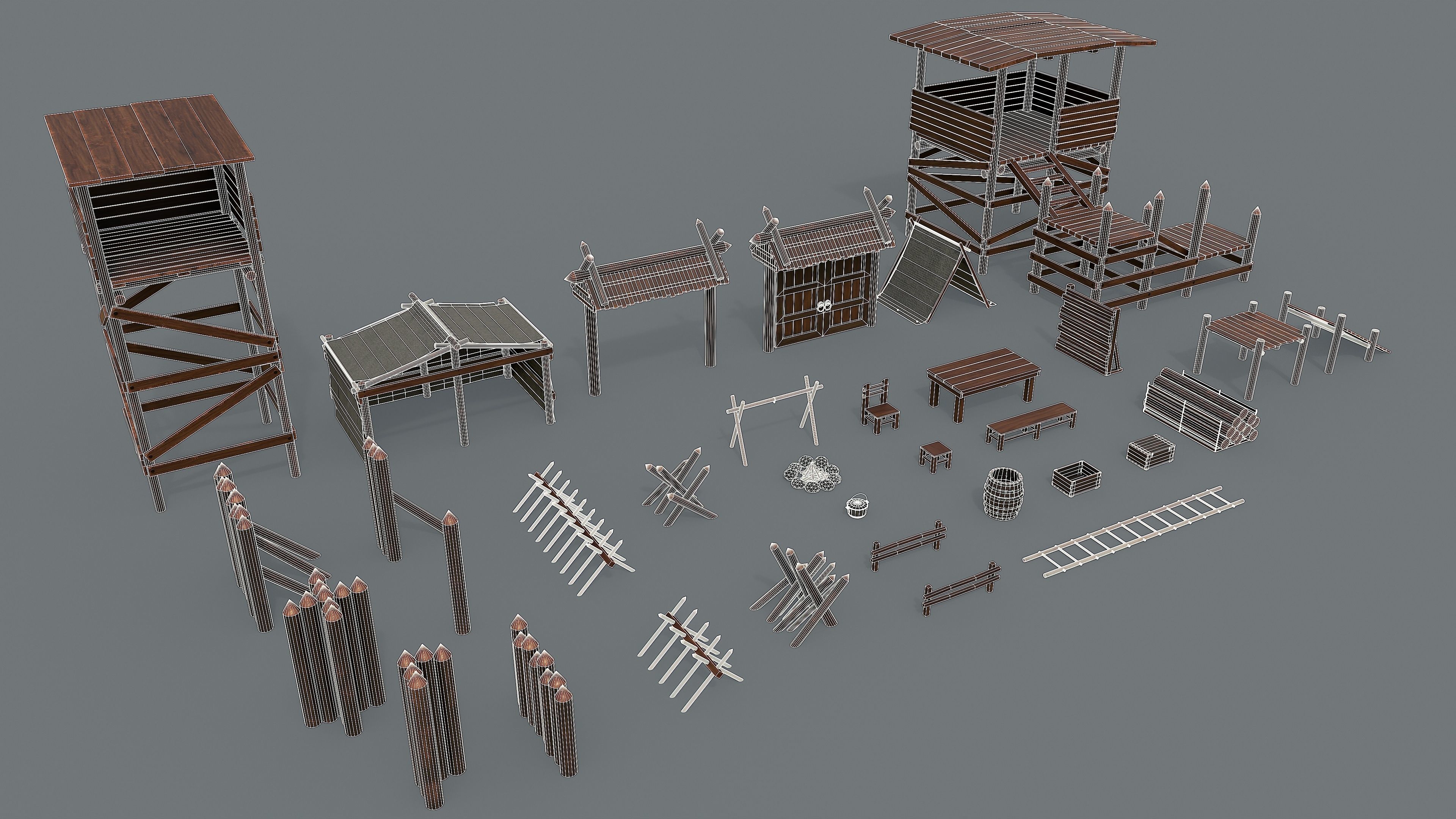 3D model Set of 33 Medieval Bandit Camping Assets VR / AR / low-poly | CGTrader