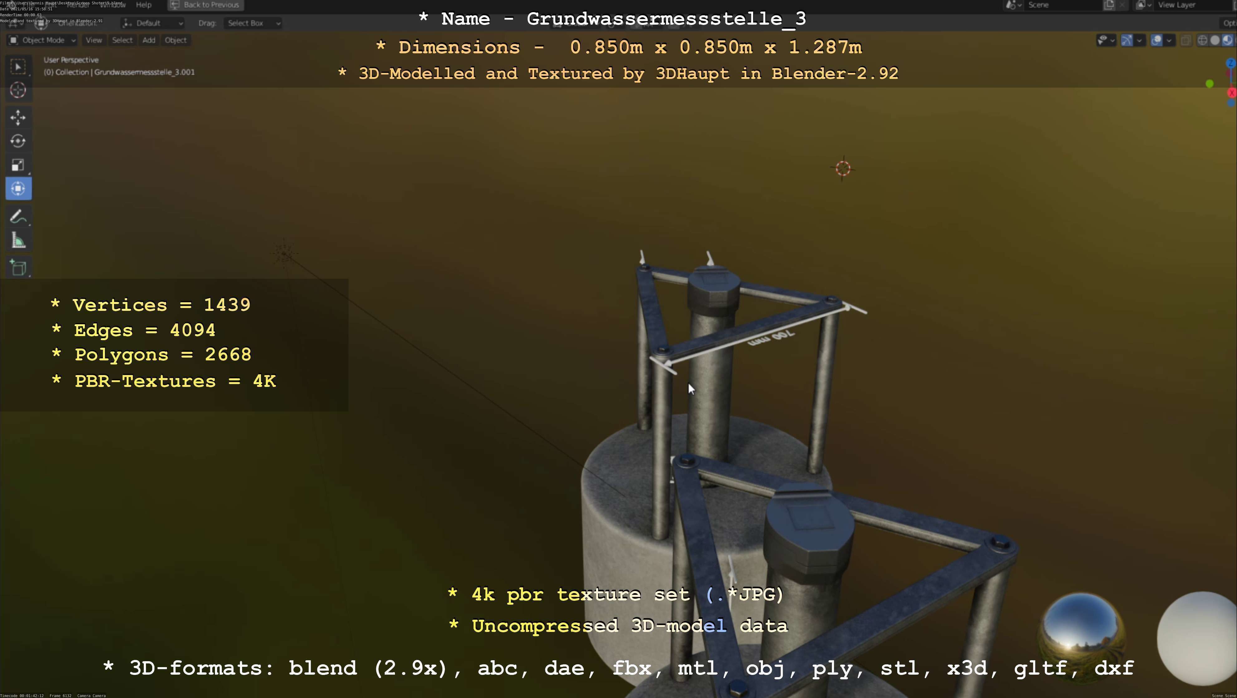 3D model Groundwater monitoring well 3 version 2 VR / AR / low-poly ...