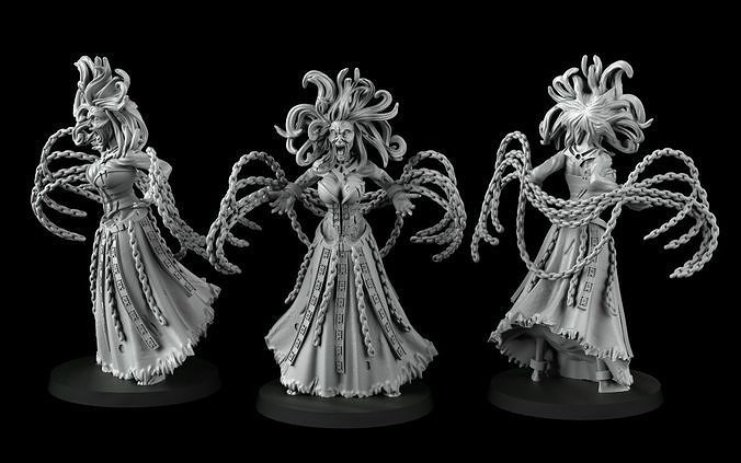 Banshee three figurines with long hair 3D model 3D printable | CGTrader