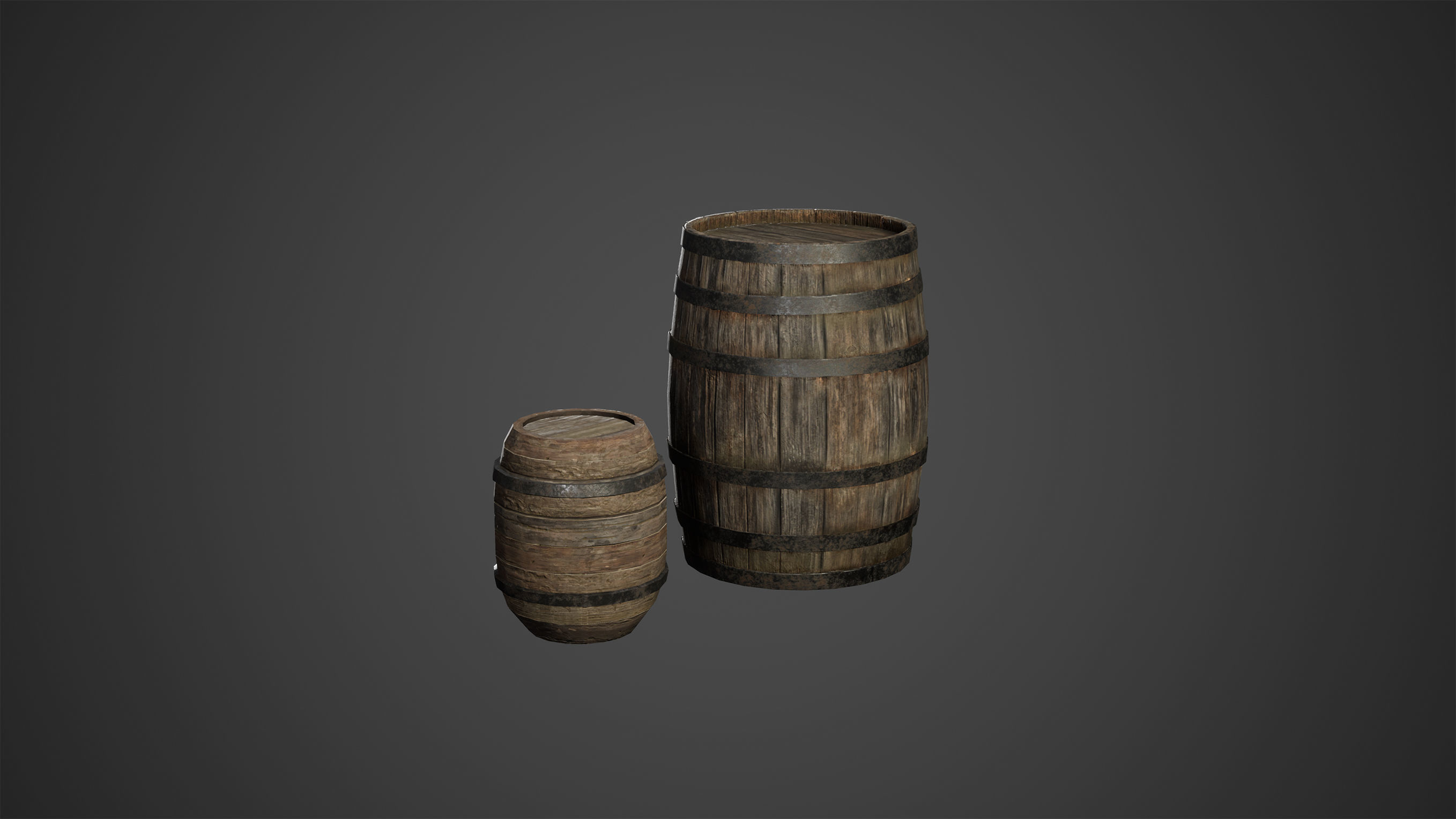 3D model Old Wooden Bazaar Barrels Low Poly Game Ready VR / AR / low ...