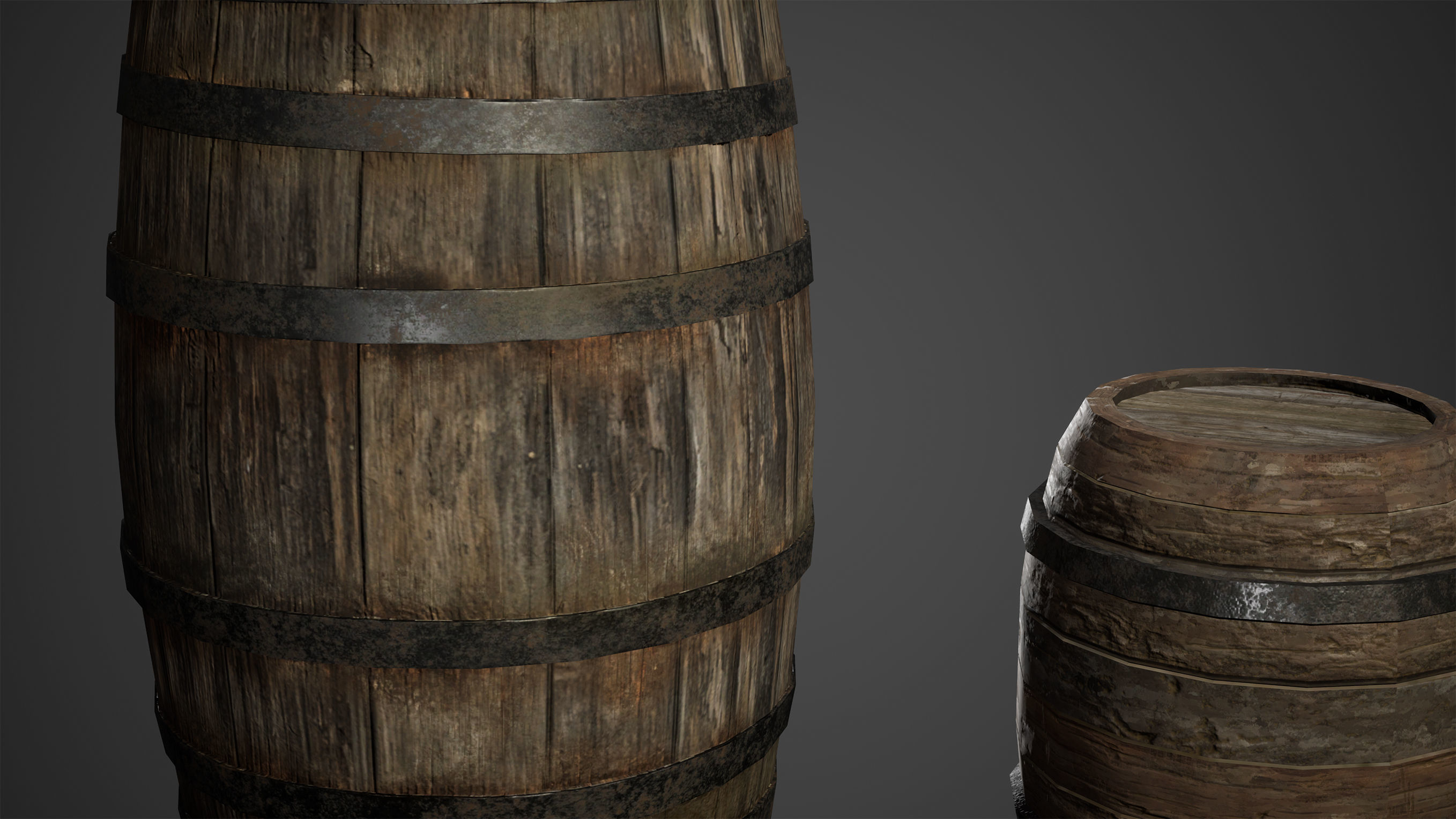 3D model Old Wooden Bazaar Barrels Low Poly Game Ready VR / AR / low ...