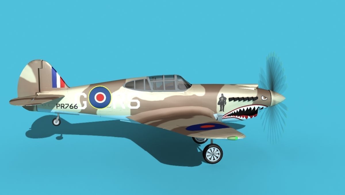Curtiss P-40B Tomahawk V01 RAF 3D model animated rigged | CGTrader