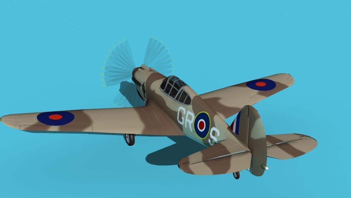 Curtiss P-40B Tomahawk V01 RAF 3D model animated rigged | CGTrader