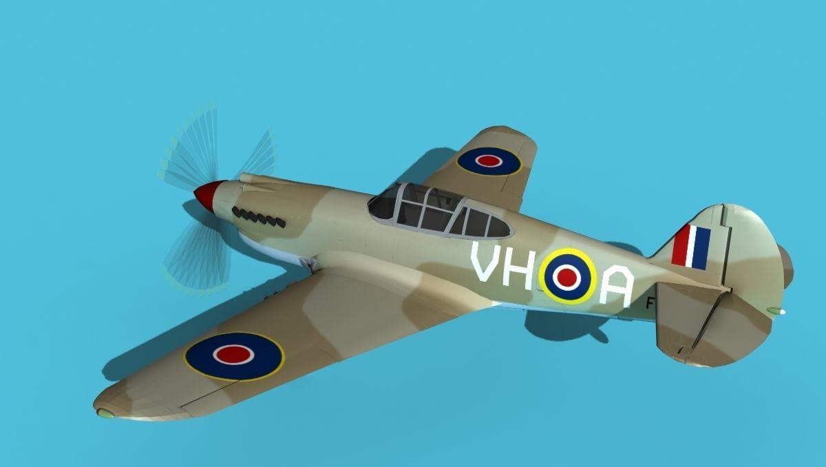 Curtiss P-40B Tomahawk V03 RAF 3D model animated rigged | CGTrader