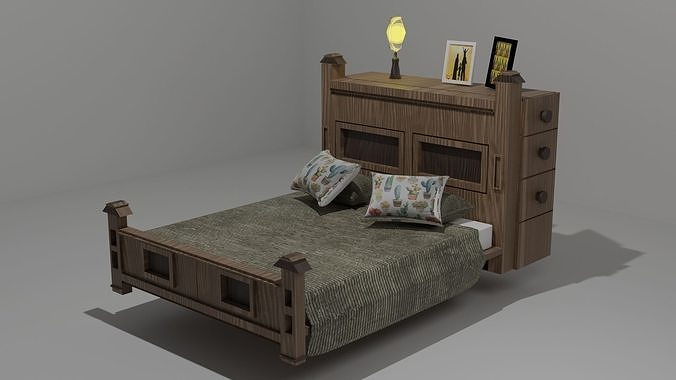 Old style wooden bed free 3D model | CGTrader