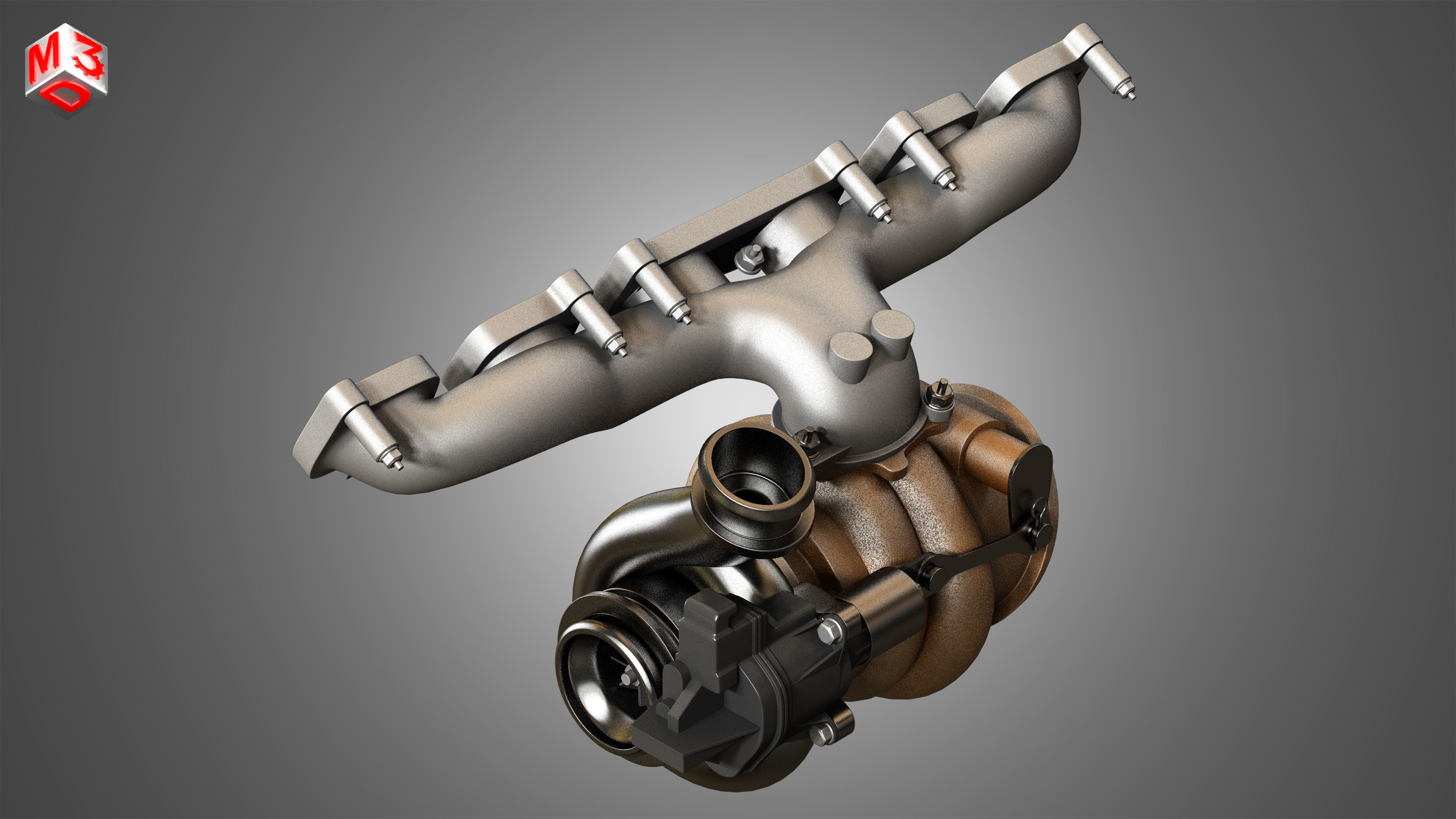 Exhaust Manifold and Turbocharger 3D model | CGTrader