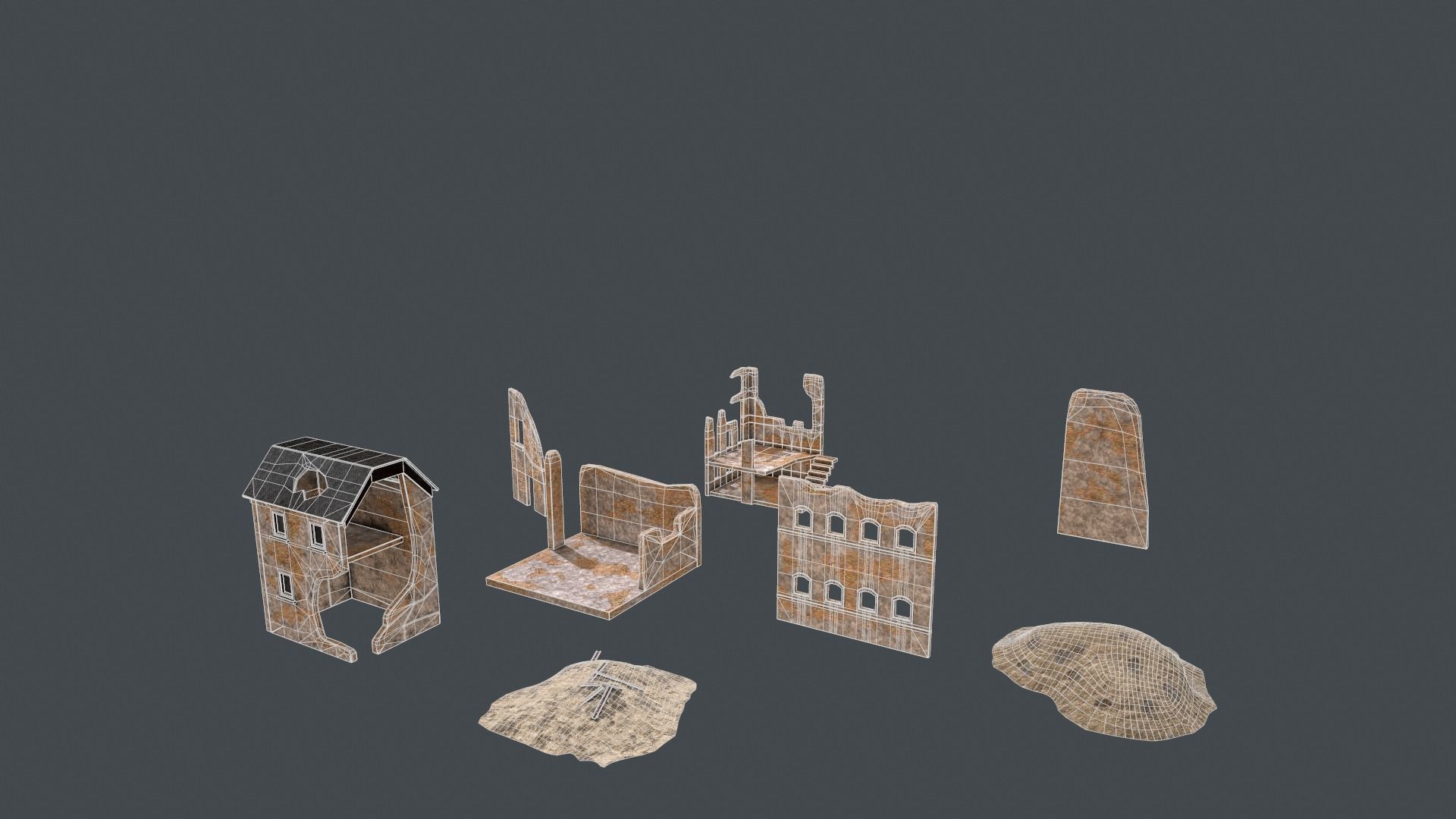 3D model ww2 ruin pack VR / AR / low-poly | CGTrader