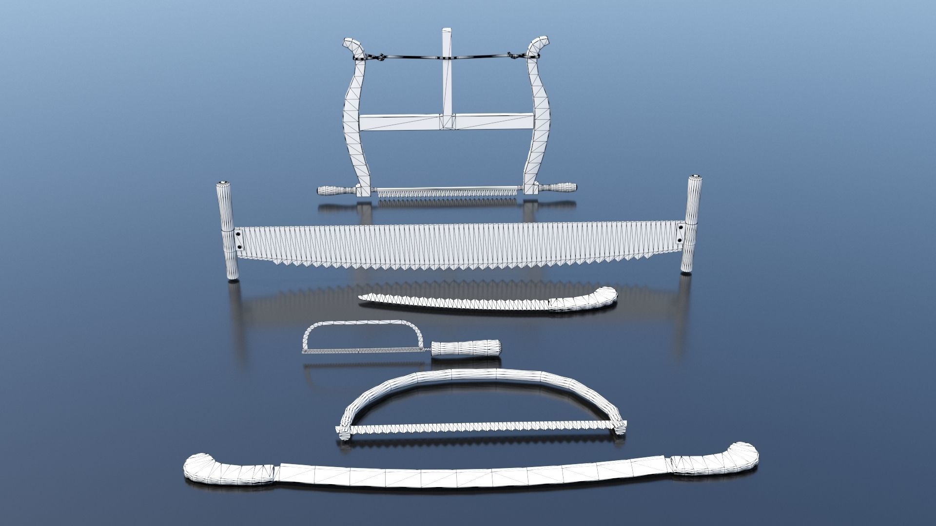 3D model Pack of 6 Medieval Hand Saws and Hacksaws VR / AR / low-poly ...