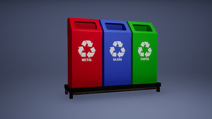 3D model Recyclebin Low Poly Game Ready three recycling bins VR / AR ...
