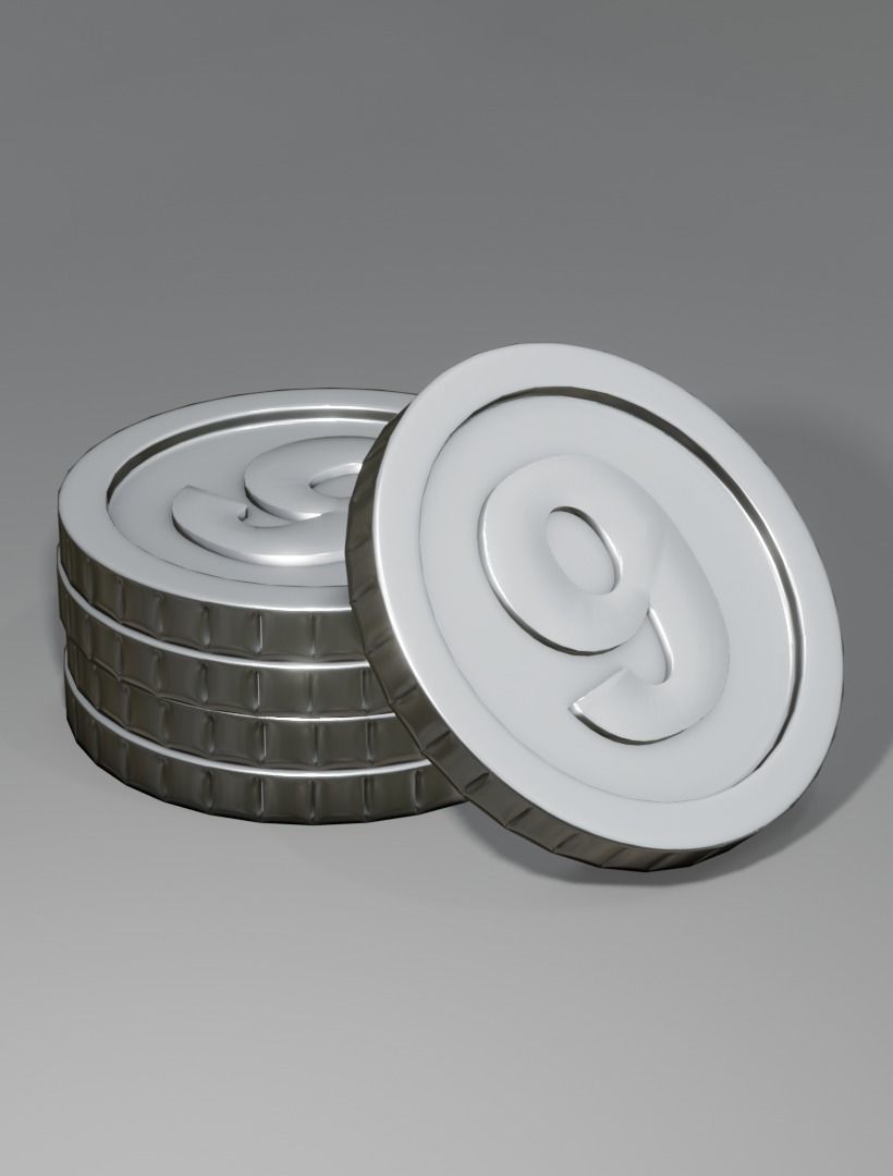 3D model Numbered silver coin 3d model - PBR Low-poly 3D model VR / AR ...