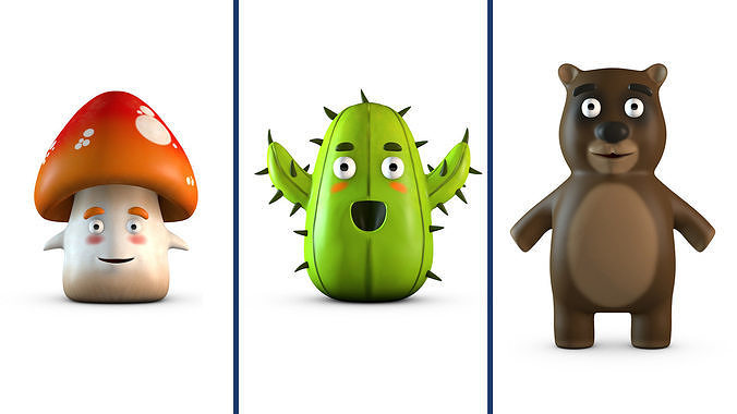 3D model 3 pieces Cartoon Little Characters VR / AR / low-poly | CGTrader