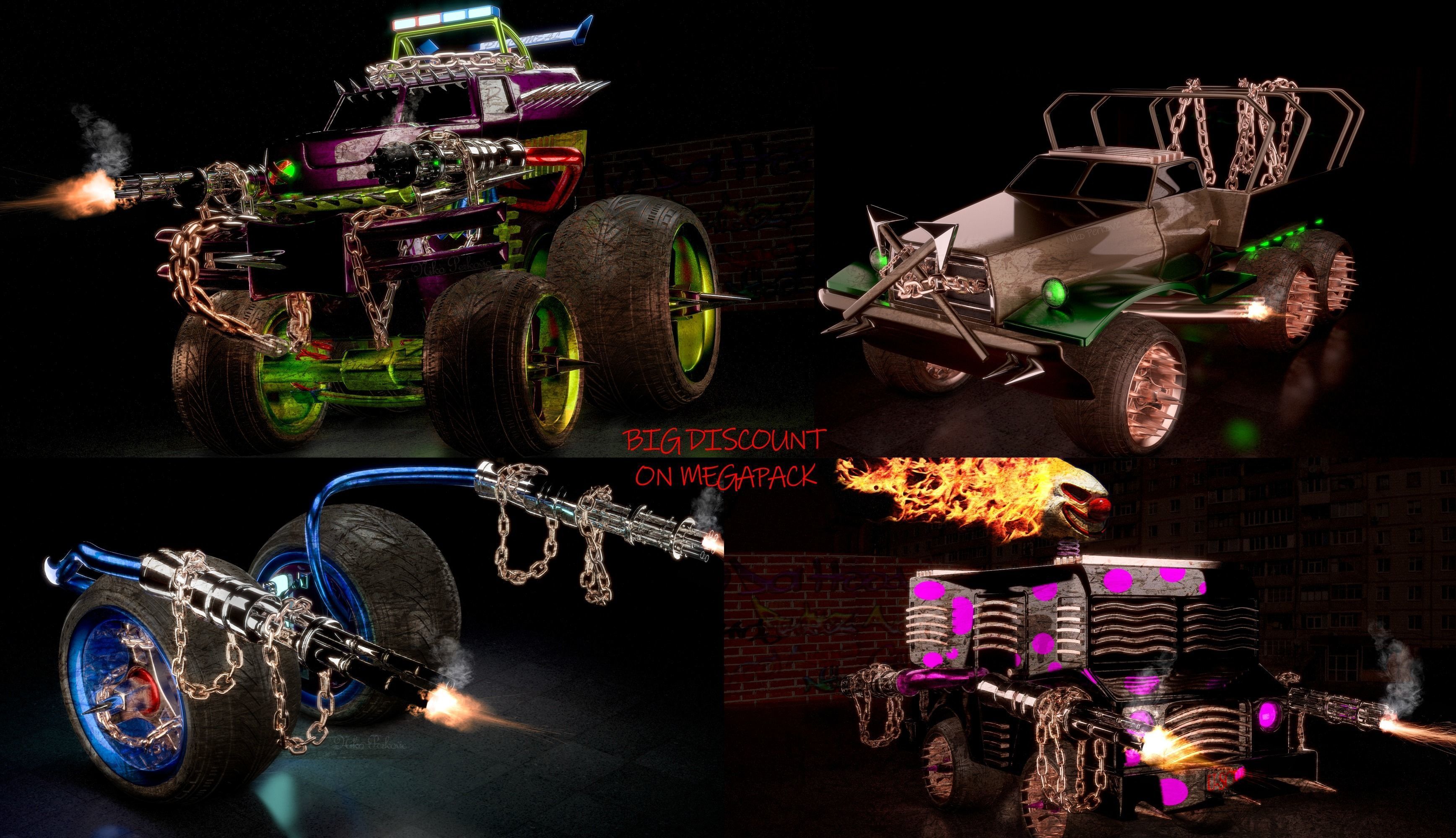 TWISTED METAL VEHICLES BIG PACK OF 4 3D model | CGTrader