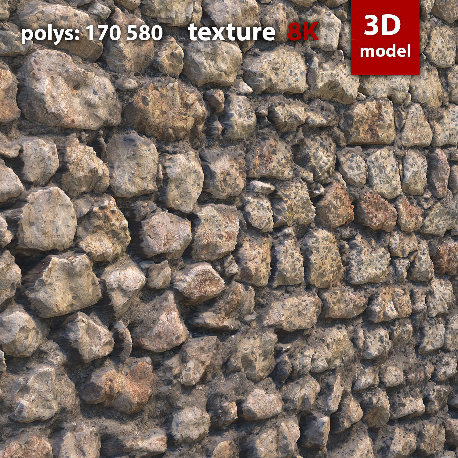 3D model 300 Stone Wall VR / AR / low-poly | CGTrader
