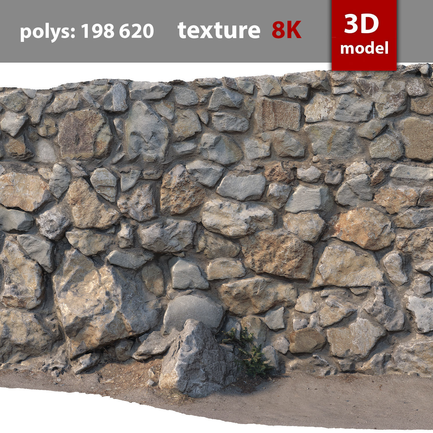 3D model 309 Stone Wall VR / AR / low-poly | CGTrader