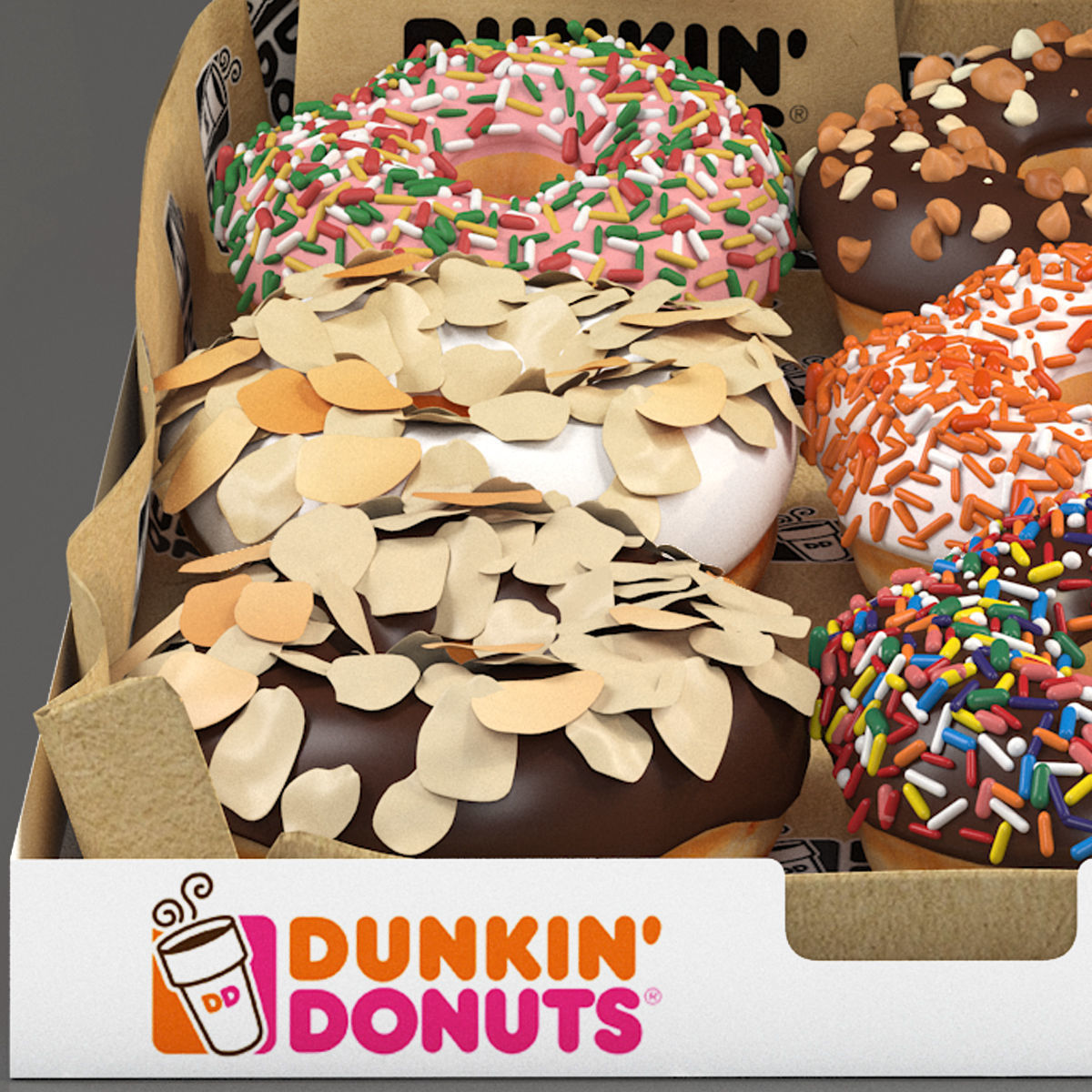 Dounts set dunkin donuts and coffee in box 3D model | CGTrader