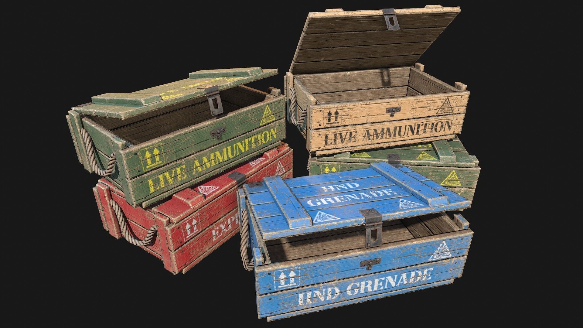 Low Poly PBR Wooden Military Crate Collection VR / AR / low-poly | CGTrader