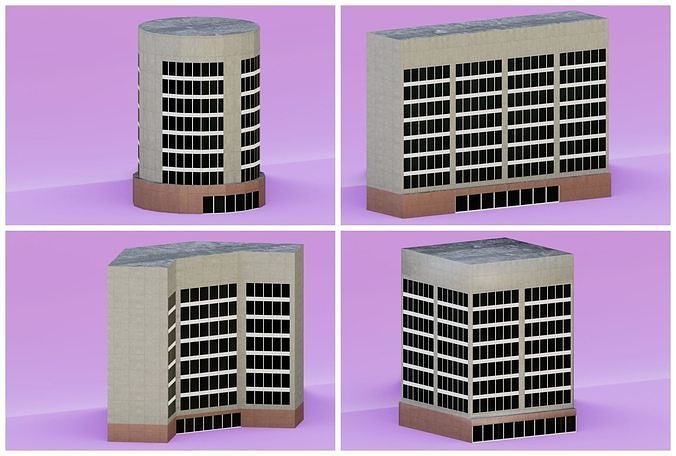 3D model Pack of 4 office building VR / AR / low-poly | CGTrader