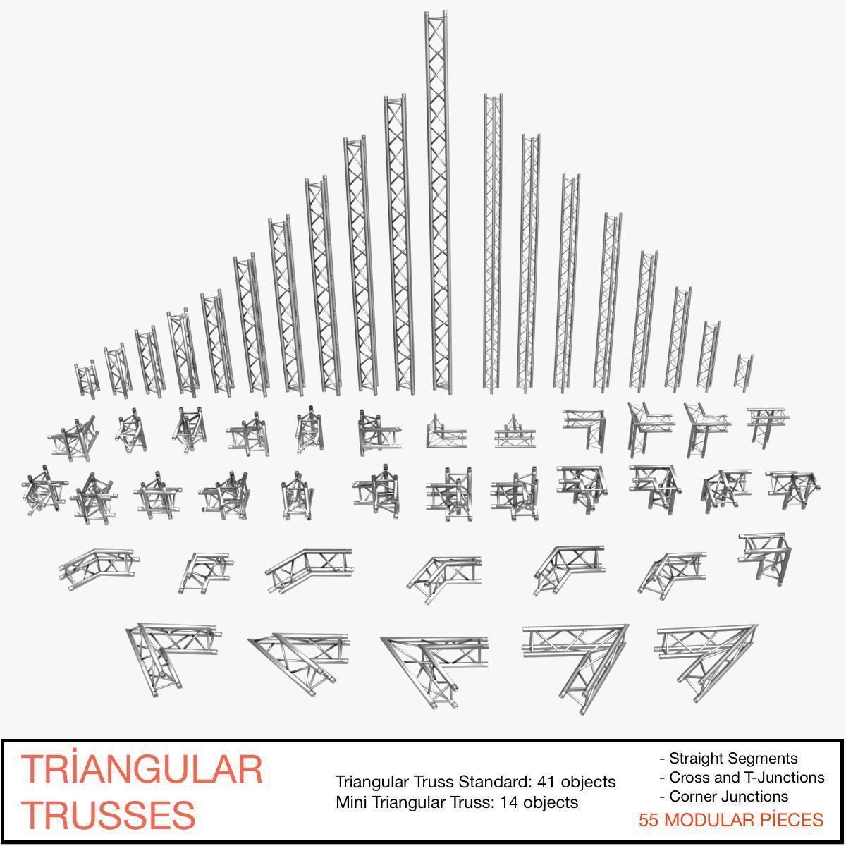 Trusses Square Triangular Beam Bundle Collection 129 PCS Modular 3D ...
