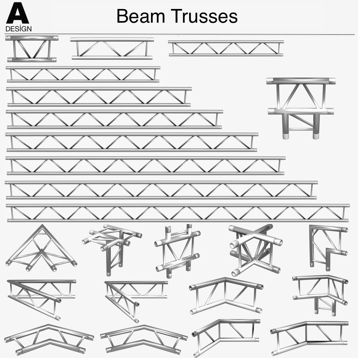 Trusses Square Triangular Beam Bundle Collection 129 PCS Modular 3D ...