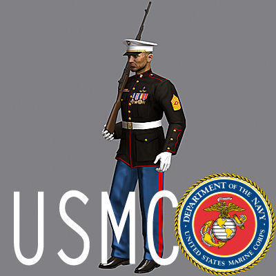 3D model USMC soldier dress uniform with M14 rifle VR / AR / low-poly ...