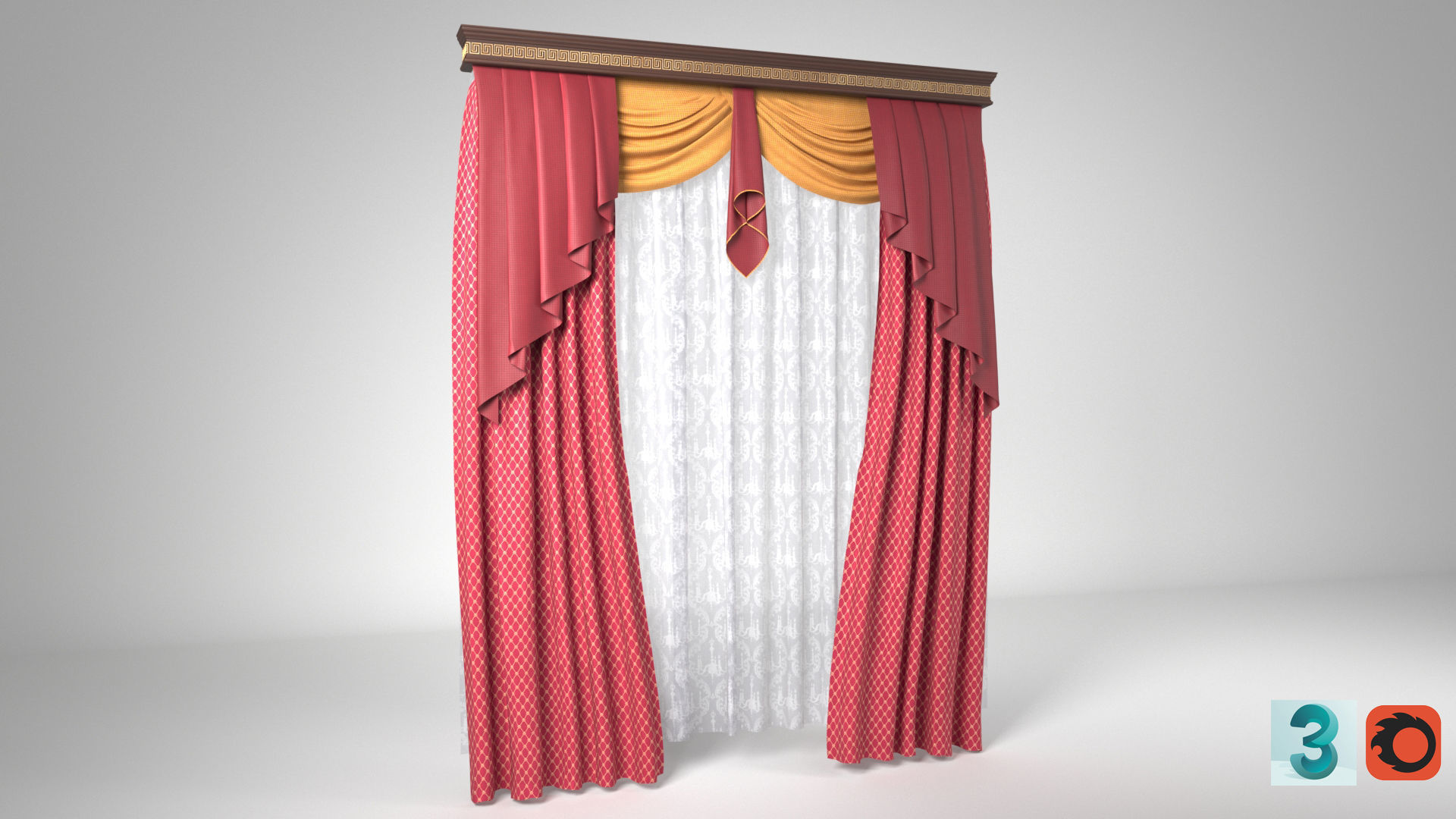 Animated curtains for architectural visualization 602 3D model animated ...